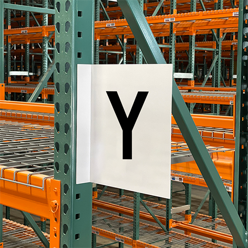 Warehouse Aisle Signs mounted on uprights or hanging from above